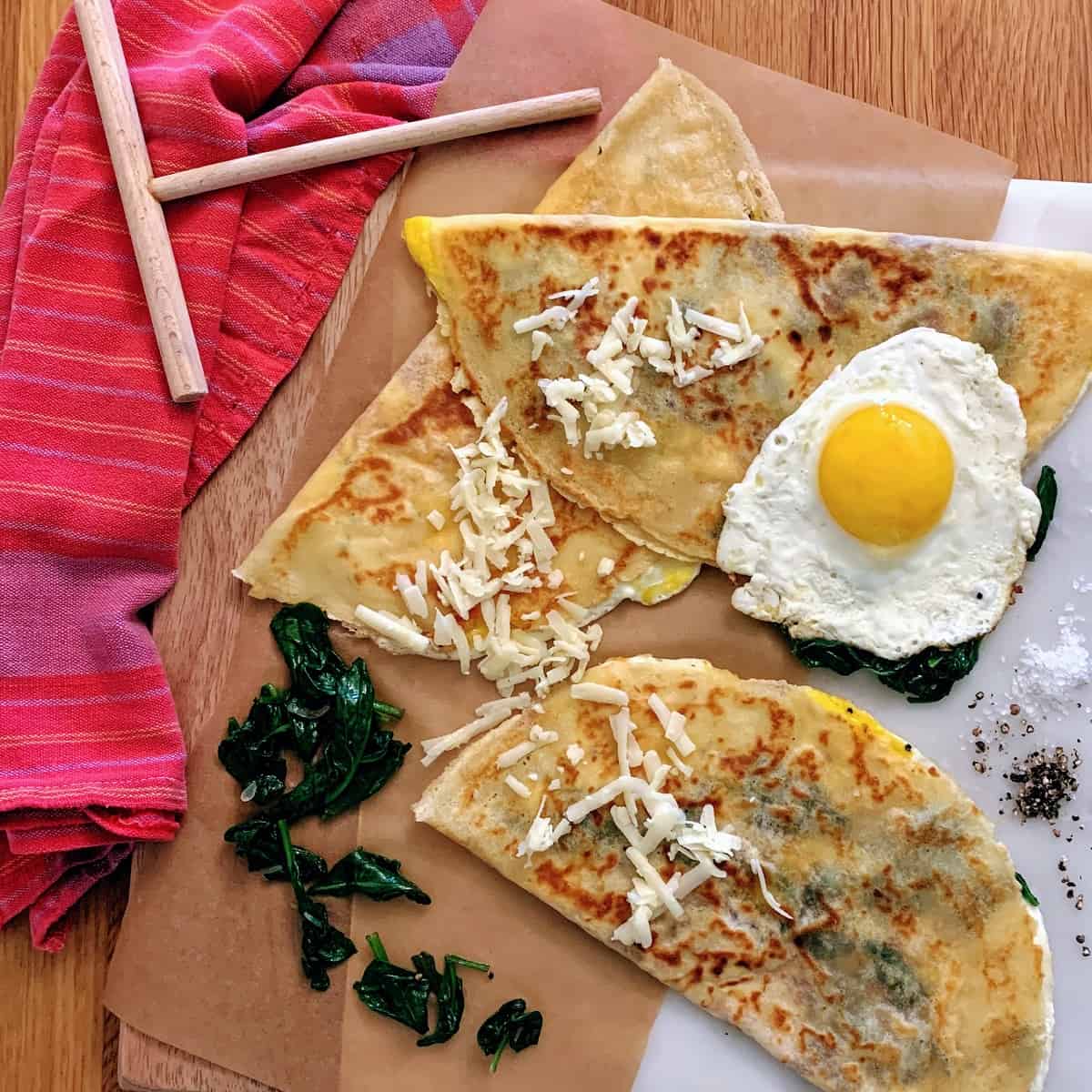 Crêpes with Egg, Cheddar and Sautéed Spinach - The All Purpose Kitchen